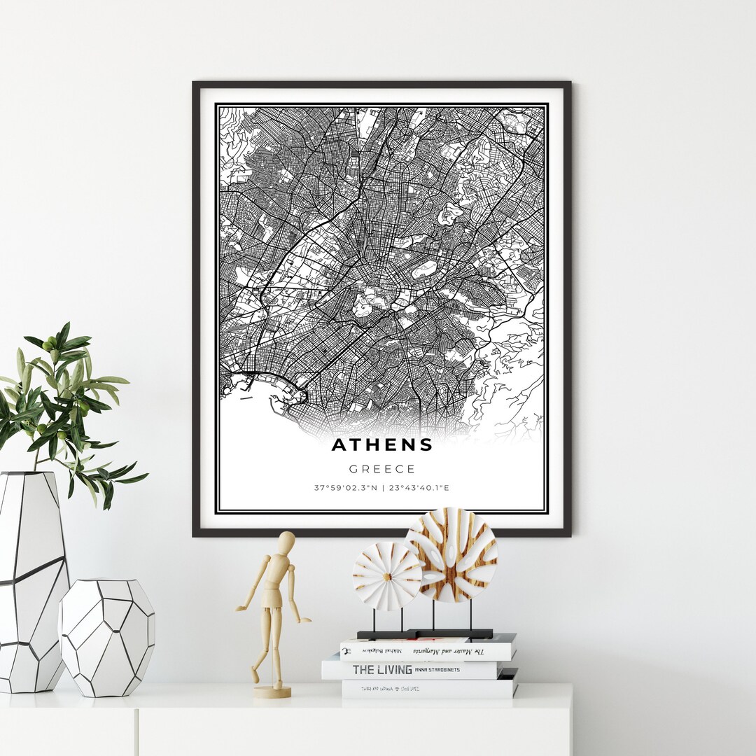 Athens Map Print, Greece Map Art Poster, City Street Road Map Wall Art ...