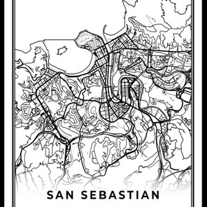 San Sebastian Map Print, Spain Map Art Poster, Donostia, City Street ...