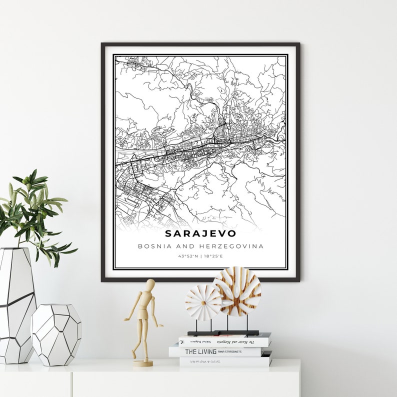 Sarajevo Map Print Bosnia and Herzegovina Map Art Poster - Etsy