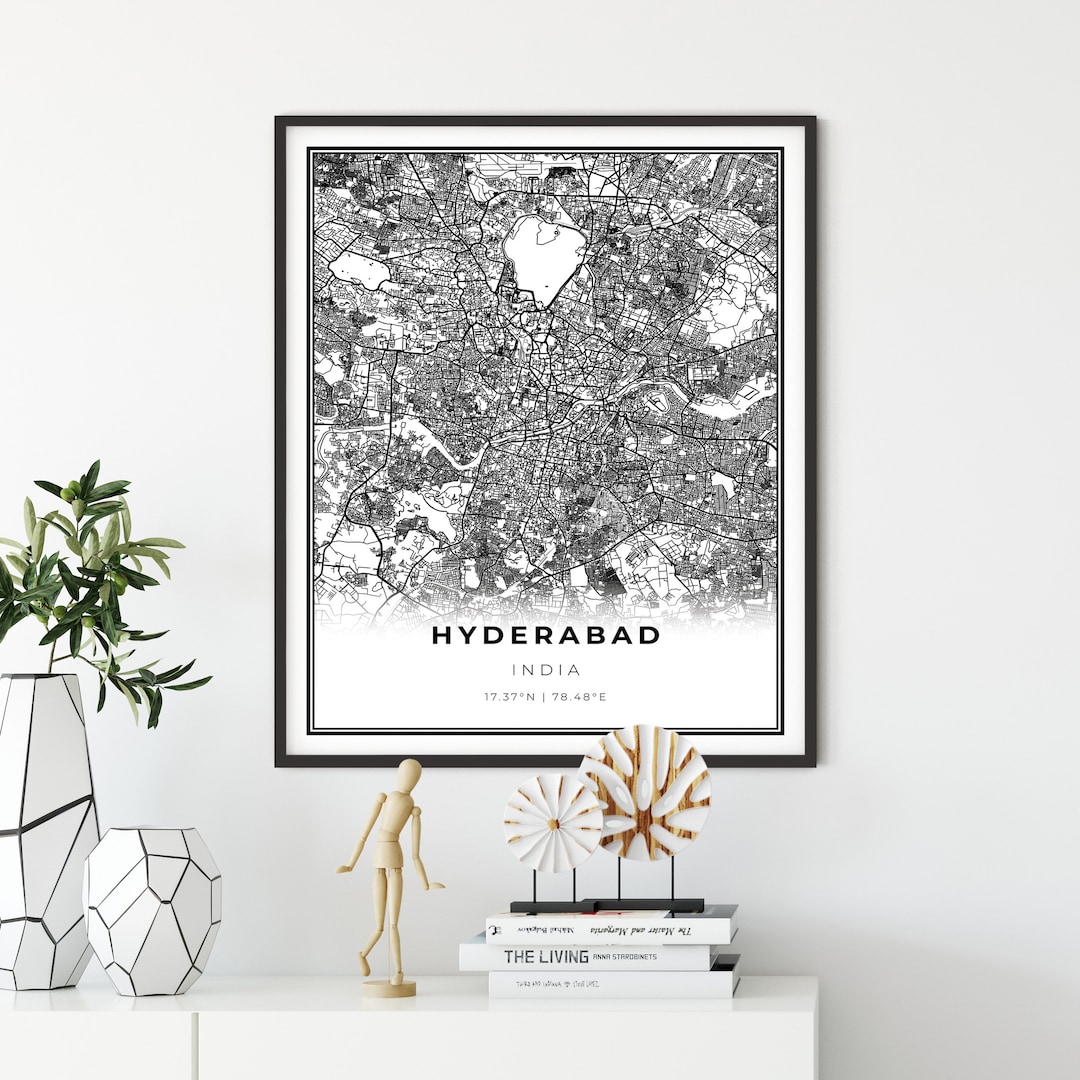 Hyderabad Map Print India Map Art Poster Telangana City - Etsy
