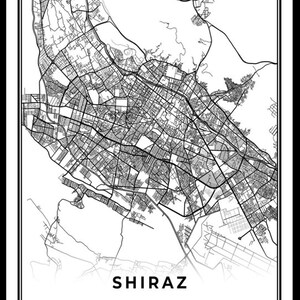Shiraz Map Print, Iran Map Art Poster, City Map Wall Art, Map Poster ...