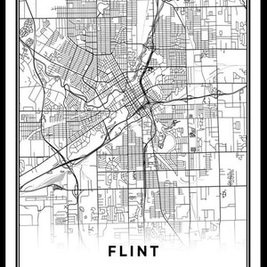 Flint Map Print, Michigan MI USA Map Art Poster, City Street Road Map ...