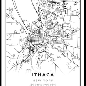 Ithaca Map Print, New York NY USA Map Art Poster, Cornell Univ City ...