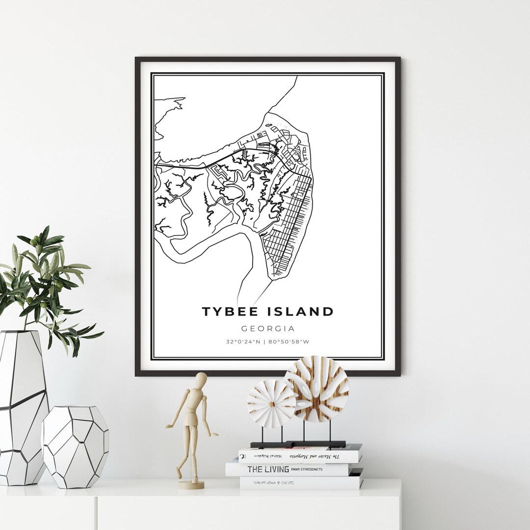 Tybee Island Map Print, Georgia GA USA Map Art Poster, City Street Road ...