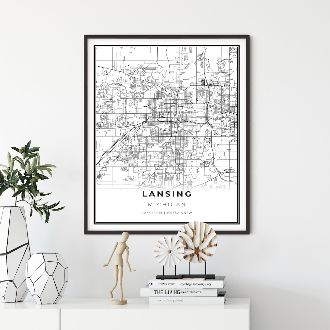 Lansing Map Print, Michigan MI USA Map Art Poster, Ingham County City ...