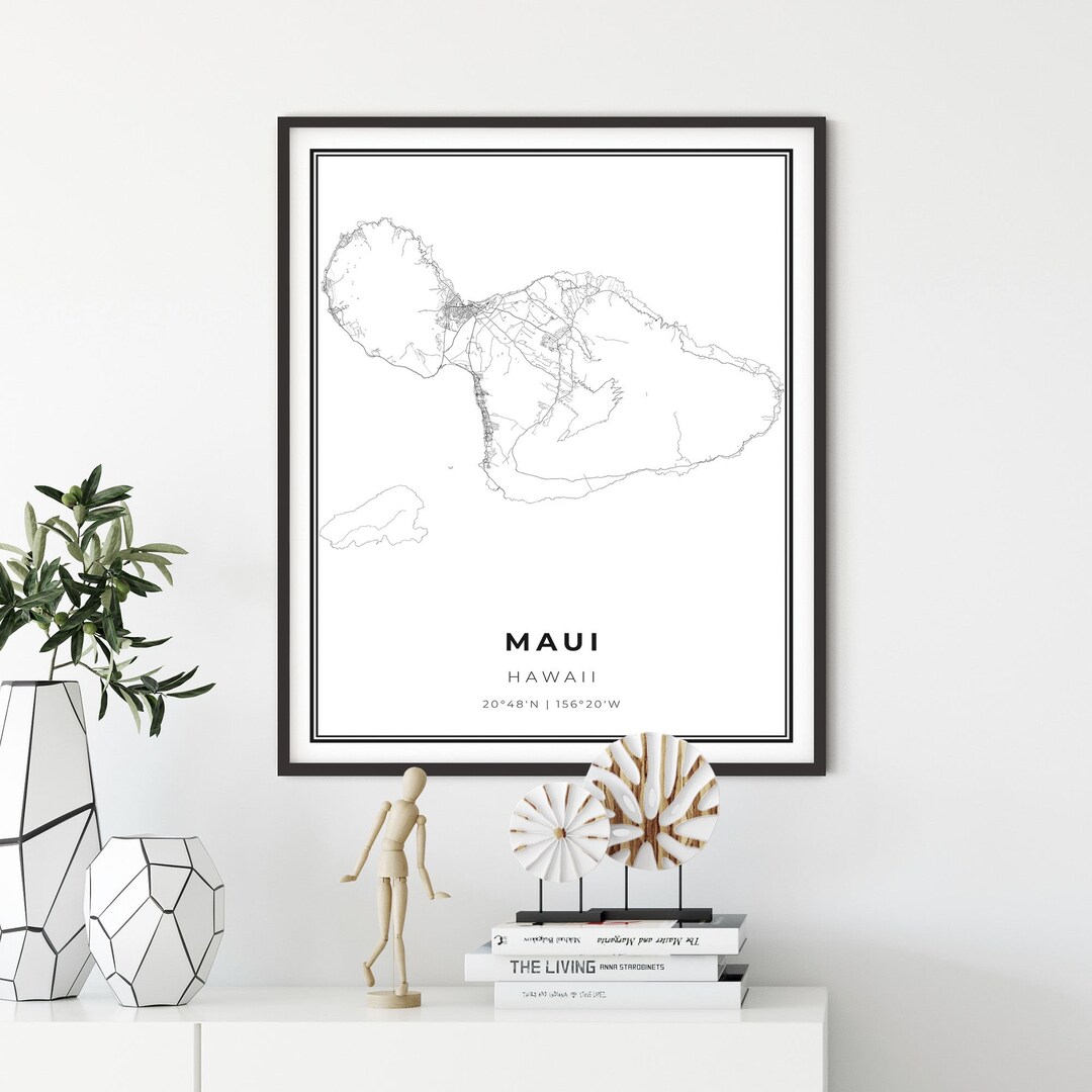 Maui Map Print, Hawaii HI USA Map Art Poster, Kahului City Street Road ...