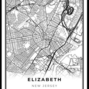 Elizabeth Map Print New Jersey NJ USA Map Art Poster City - Etsy