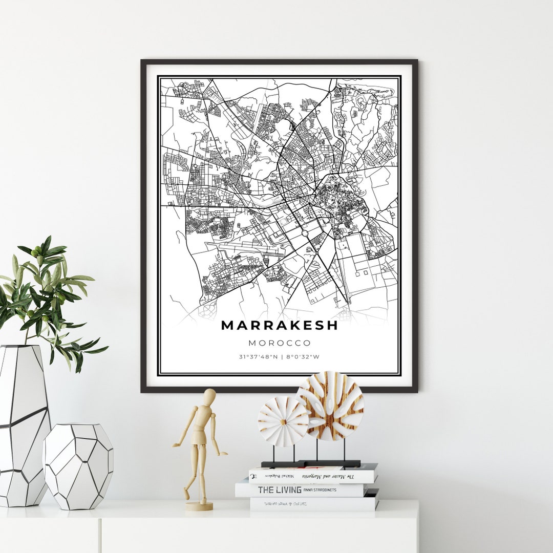 Marrakesh Map Print Morocco Map Art Poster Marrakech City - Etsy