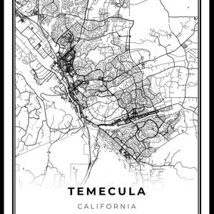 Temecula Map Print, California CA USA Map Art Poster, City Street Road ...