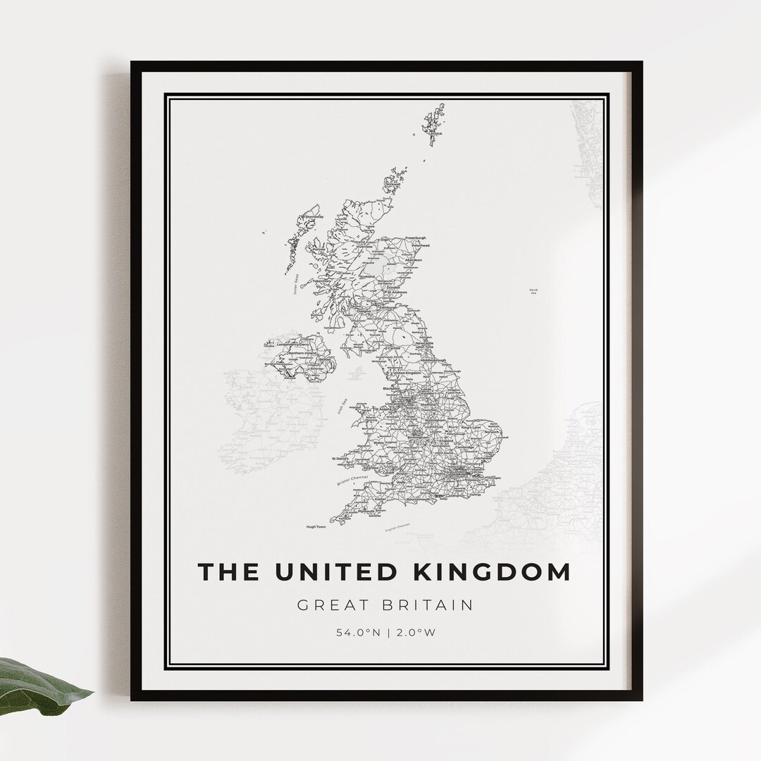 United Kingdom Map Art Print: Country Road Map Wall Decor - Etsy
