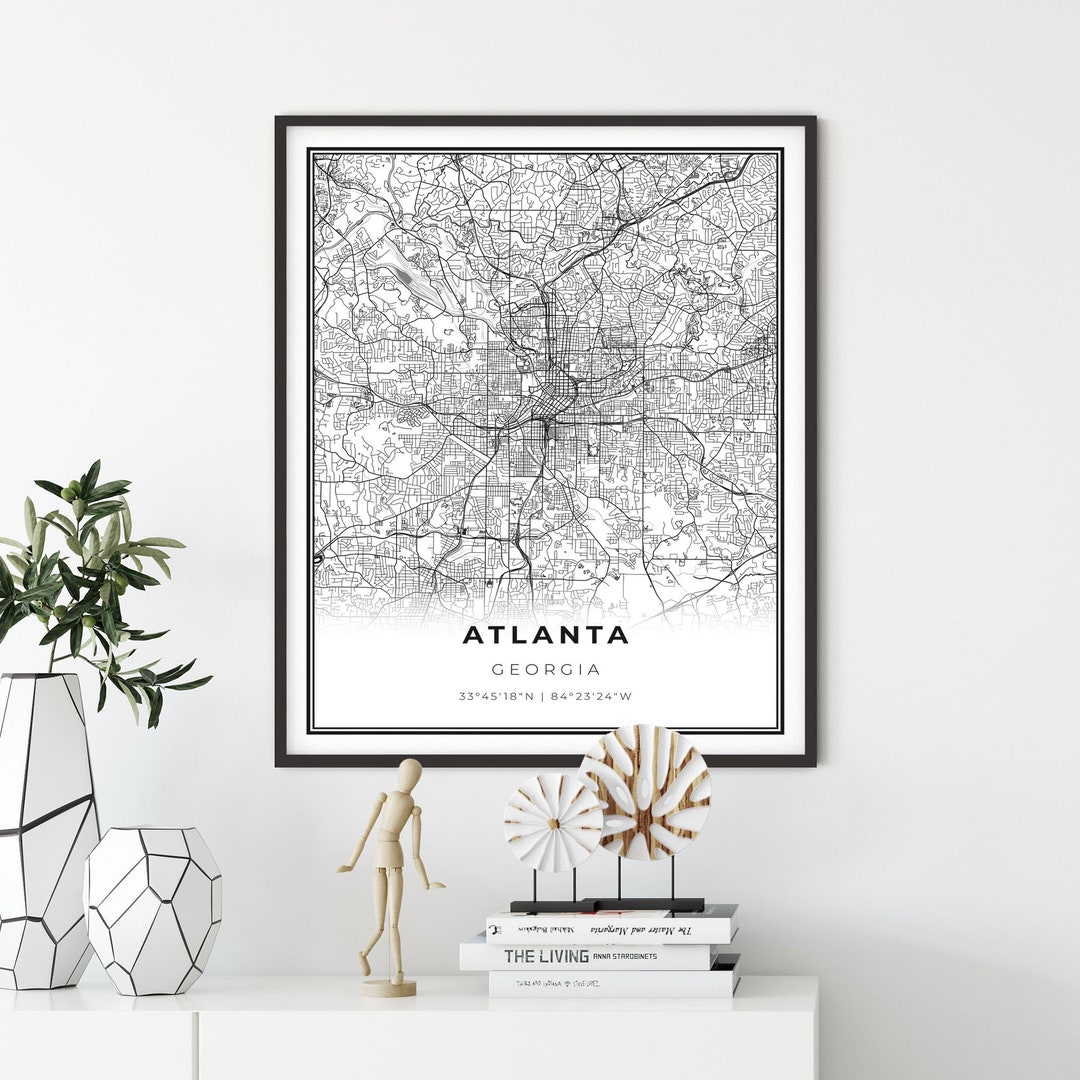 Atlanta Map Print, Georgia GA USA Map Art Poster, Fulton Dekalb, City ...