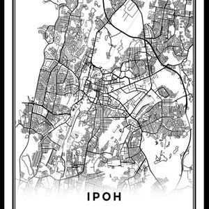 Ipoh Map Print, Malaysia Map Art Poster, City Street Road Map Wall Art ...