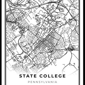 State College Pennsylvania Map Art Print: City Street Decor - Etsy