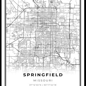 Springfield Map Print, Missouri MO USA Map Art Poster, City Street Road ...