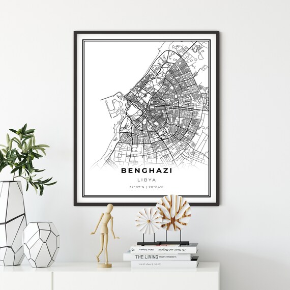 Benghazi Map Print Libya Map Art Poster Bengazi City Street | Etsy