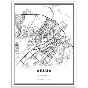 Abuja Map Print, Nigeria Map Art Poster, City Street Road Map Wall Art ...