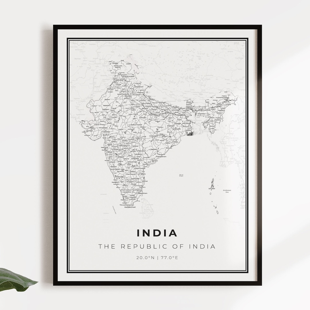 India Map Poster Print, Country Street Road Map Wall Art, Country Map ...