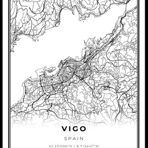 Vigo Map Print, Spain Map Art Poster, City Map Wall Art, Birthday Gifts ...