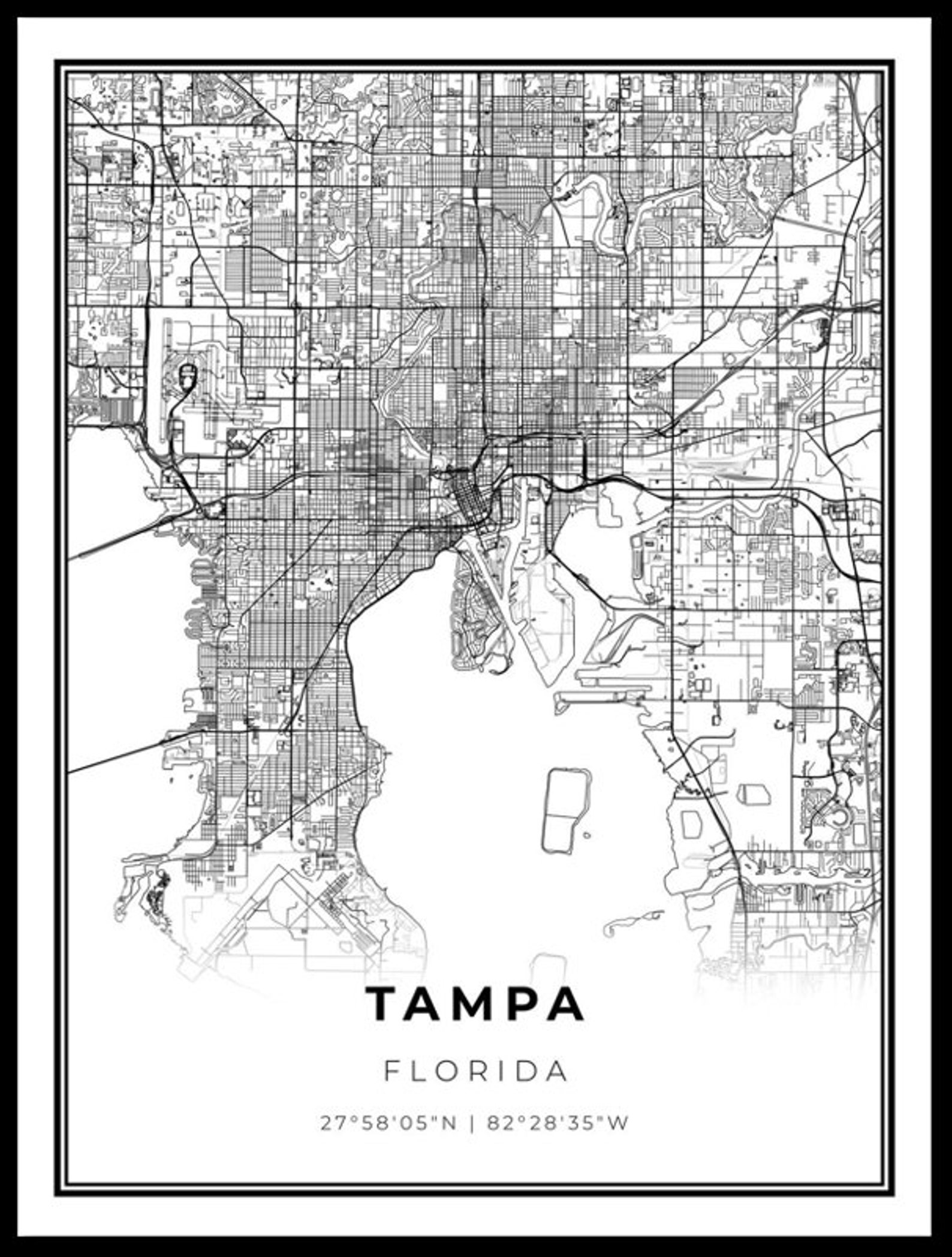 Tampa Florida Map Art Print: City Street Map Poster - Etsy
