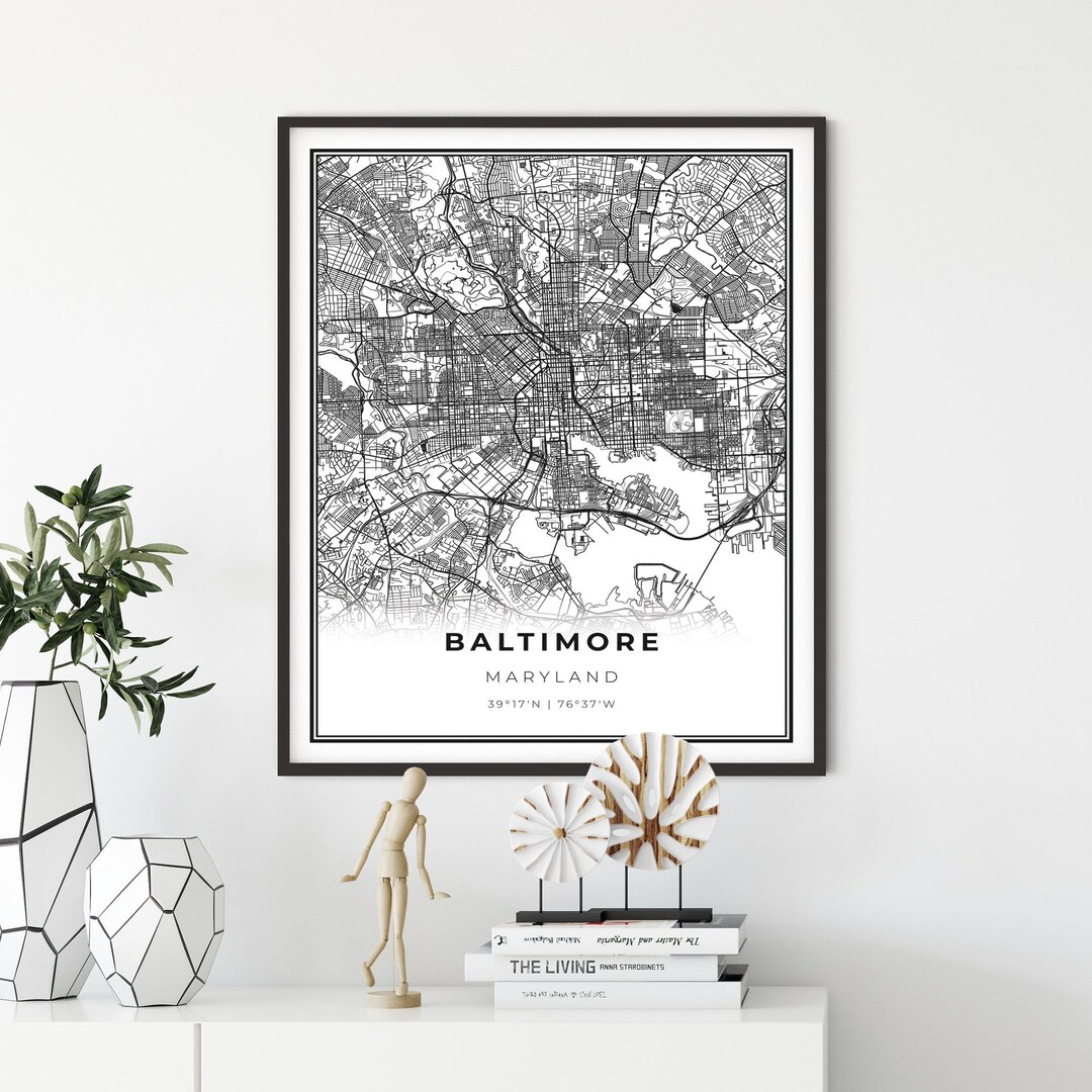 Downtown Baltimore Map Print, Maryland MD USA Map Art Poster, City ...