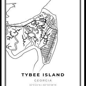 Tybee Island Map Print, Georgia GA USA Map Art Poster, City Street Road ...