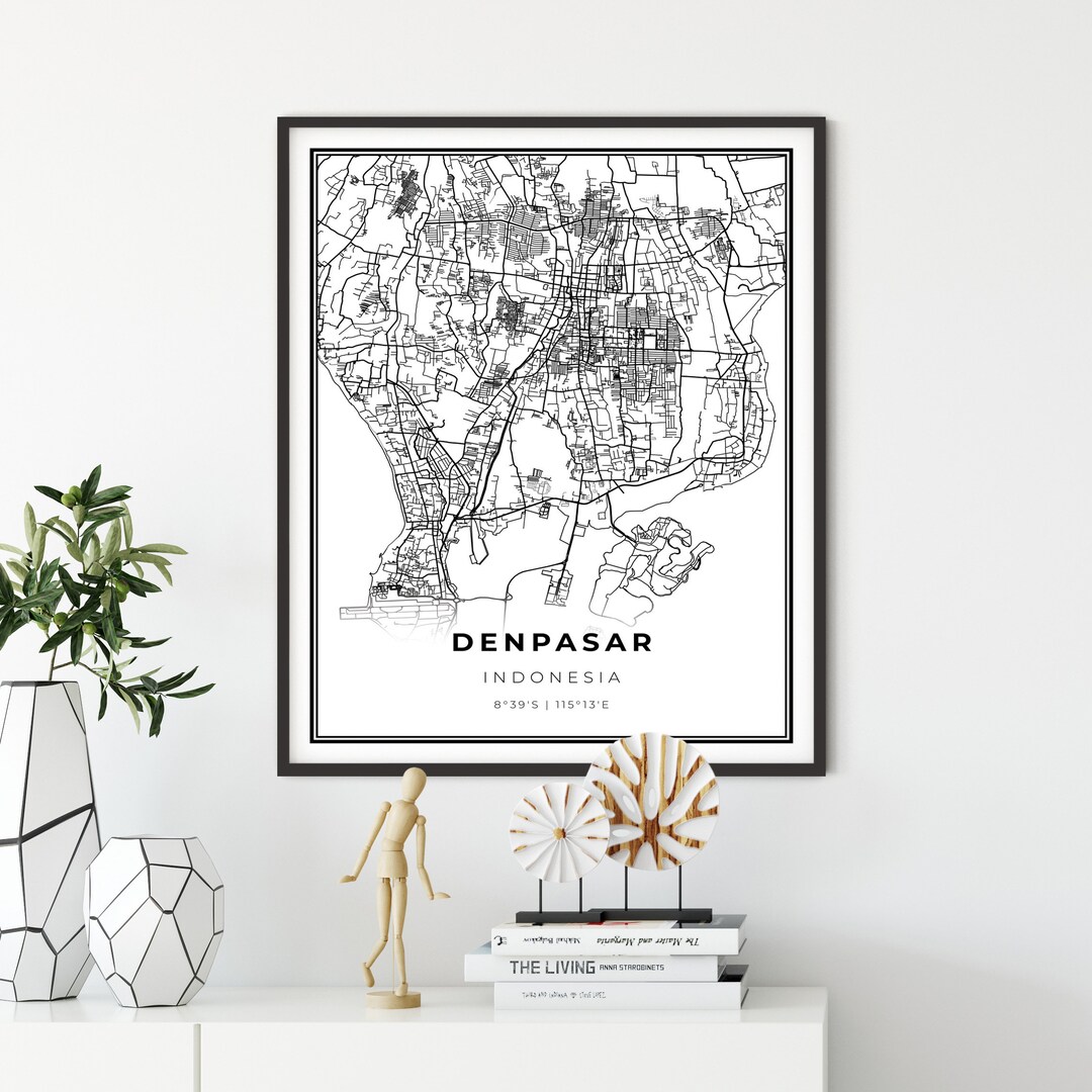 Denpasar Map Print Bali Indonesia Map Art Poster Sunda - Etsy