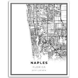 Naples Map Print, Florida FL USA Map Art Poster, Collier County City ...