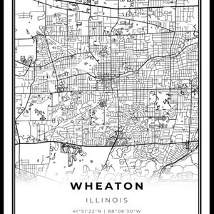 Wheaton Map Print, Illinois IL USA Map Art Poster, Dupage County, City ...