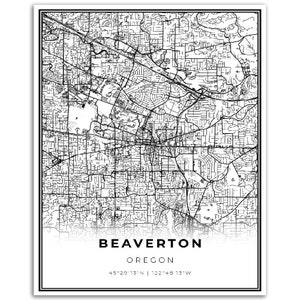 Beaverton Map Print, Oregon OR USA Map Art Poster, Portland City Street ...