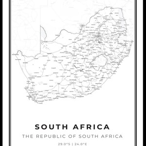 South Africa Map Poster Print, Country Street Road Map Wall Art ...