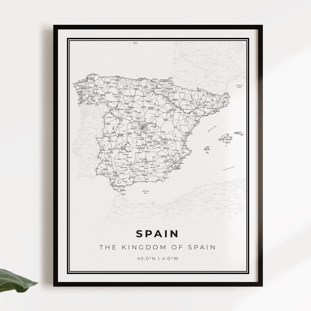 Spain Map Poster: Country Road Map Wall Art - Etsy
