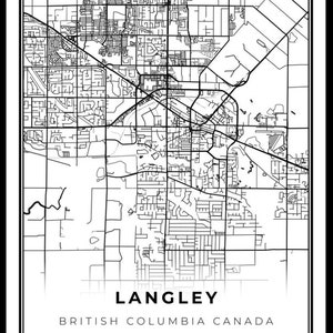 Langley Map Print, British Columbia BC Canada, City Street Road Map ...