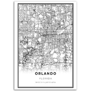 Orlando Map Print, Florida FL USA Map Art Poster, City Street Road Map ...