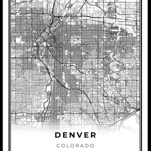 Denver Map Print, Colorado CO USA Map Art Poster, City Street Road Map ...