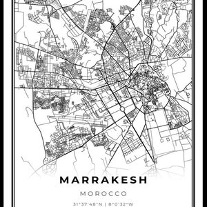 Marrakesh Map Print Morocco Map Art Poster Marrakech City - Etsy