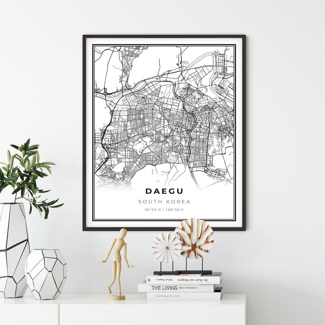 Daegu Map Print, South Korea Map Art Poster, Daeku City Map Wall Art ...