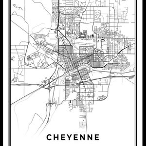 Cheyenne Map Print, Wyoming WY USA Map Art Poster, City Street Road Map ...