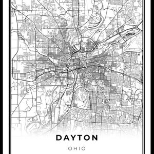 Dayton Map Print, Ohio OH USA Map Art Poster, City Street Road Map Wall ...