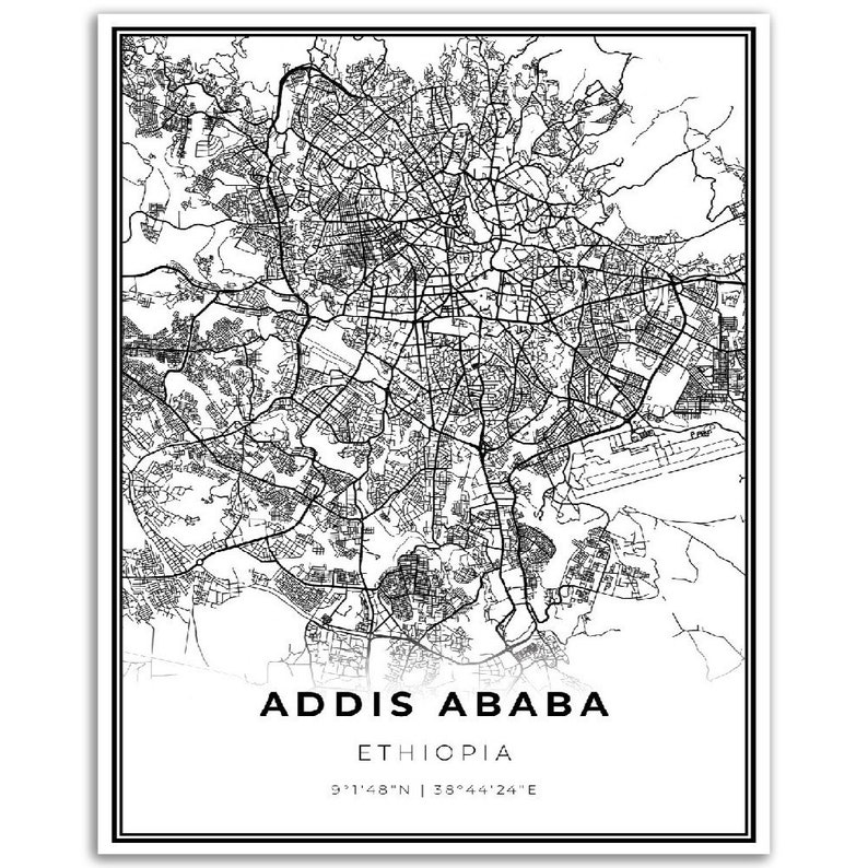 Addis Ababa Map Print Ethiopia Map Art Poster Abeba Africa - Etsy