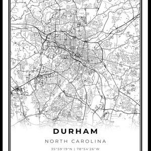 Durham North Carolina Map Art Print: Minimalist City Street Decor - Etsy