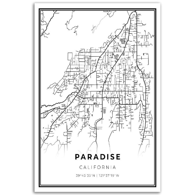 Paradise California Map Print: Butte County Street Art Poster - Etsy ...