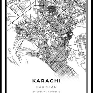 Karachi Map Print, Pakistan Map Art Poster, City Street Road Map Wall ...