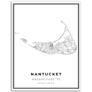 Nantucket Map Print, Massachusetts MA USA Map Art Poster, Cape Cod City ...