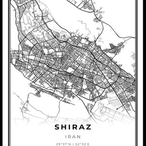 Shiraz Map Print, Iran Map Art Poster, City Map Wall Art, Map Poster ...
