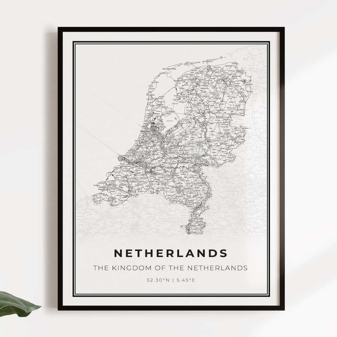 Netherlands Map Poster Print, Country Street Road Map Wall Art, Country ...