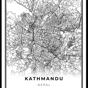 Kathmandu Map Print, Nepal Map Art Poster, City Street Road Map Wall ...