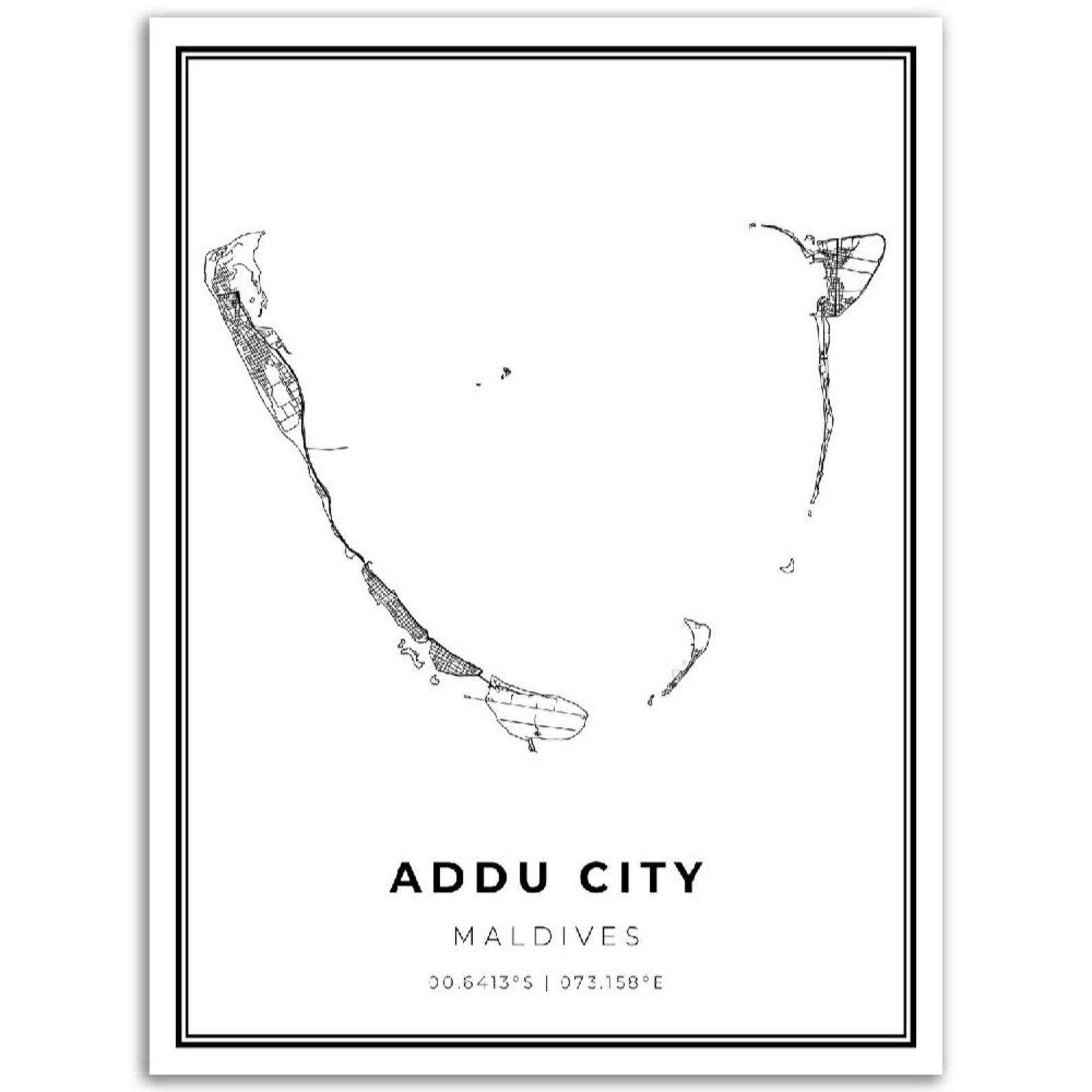 Addu City Map Print, Maldives, Map Art Poster, City Street Road Map ...