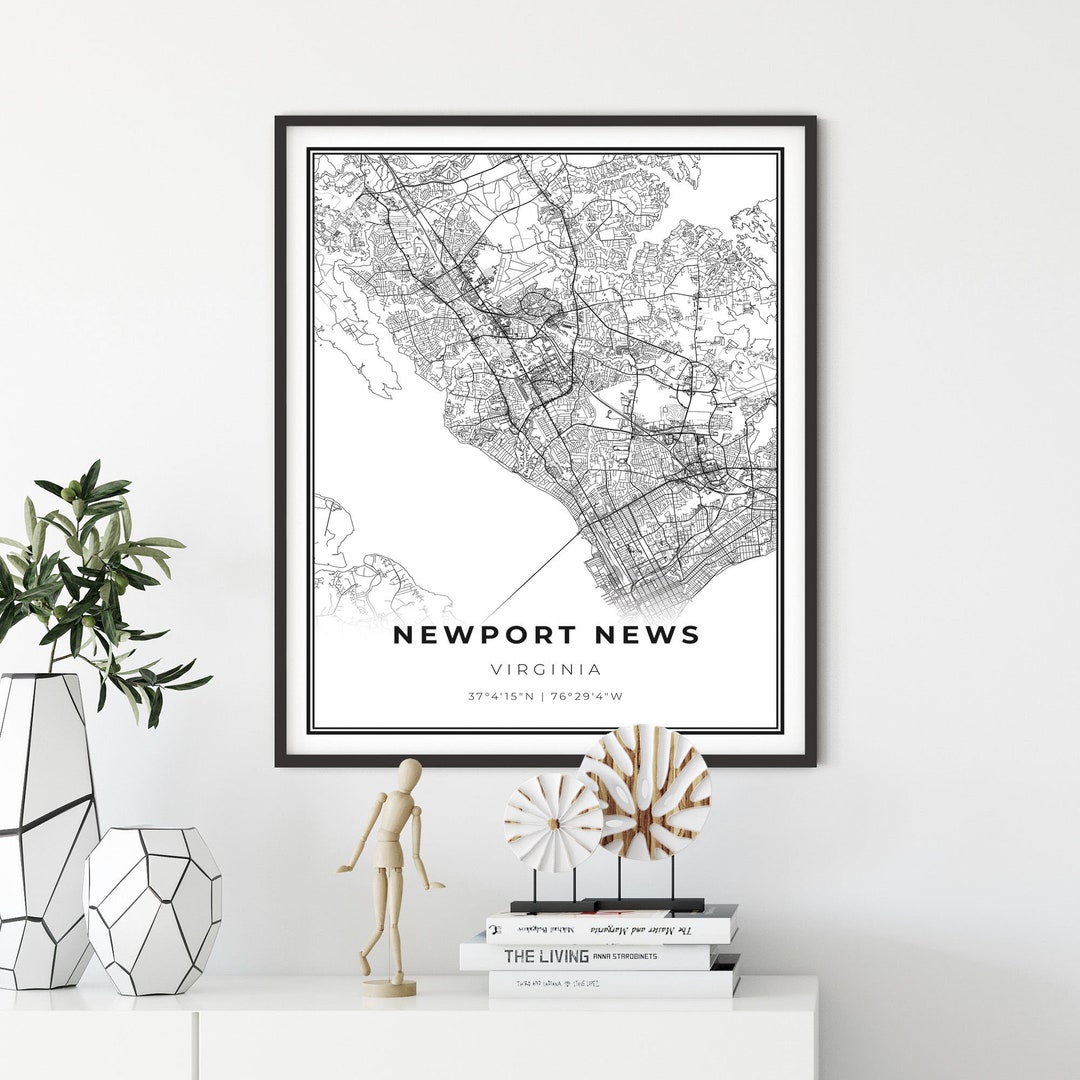 Newport News Map Print, Virginia VA USA Map Art Poster, City Street ...
