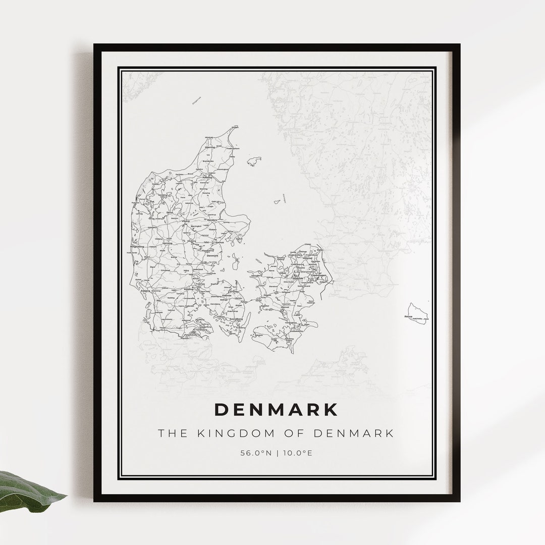 Denmark Map Poster Print, Country Street Road Map Wall Art, Country Map ...