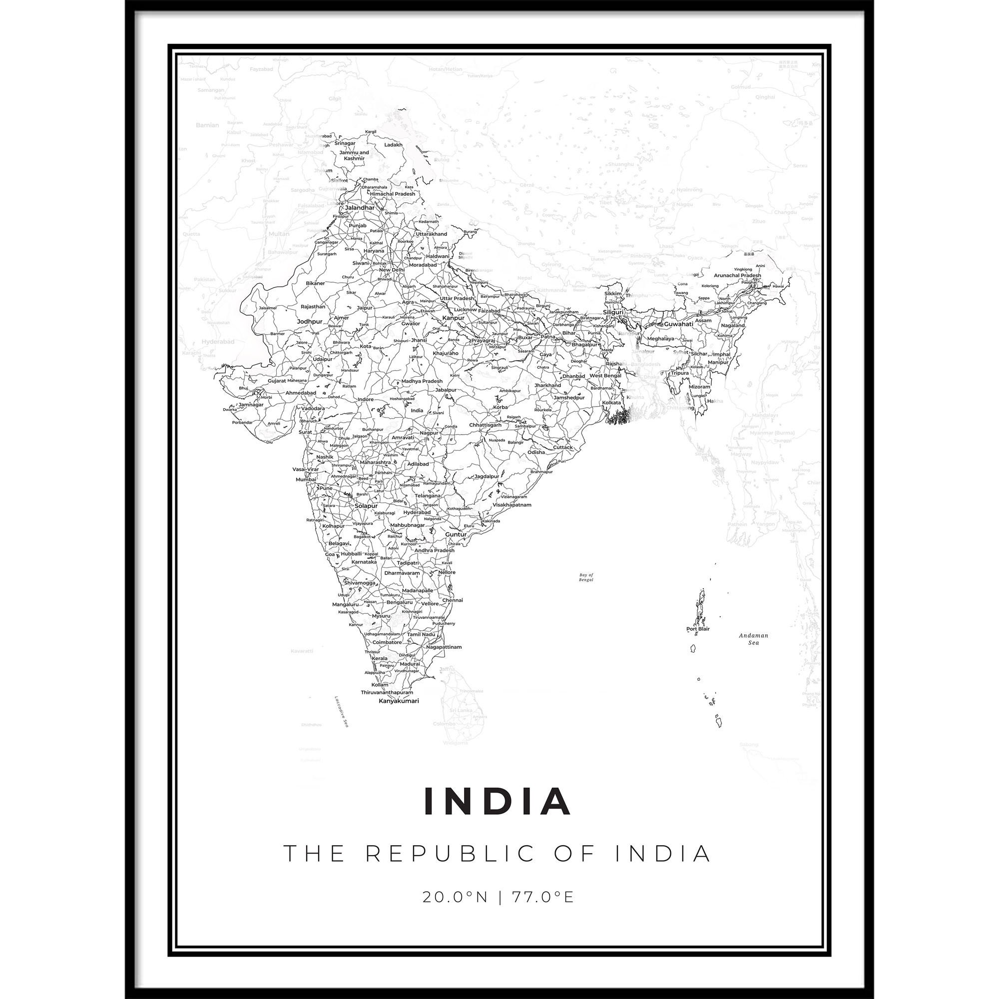 India Map Poster Print Country Street Road Map Wall Art - Etsy